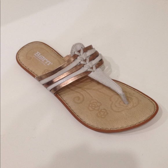 Born | Shoes | Born White Leather With Gold Metallic Thong Sandal ...